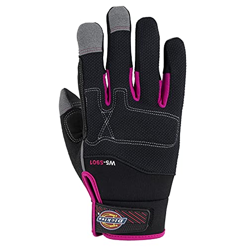 Dickies Heavy Duty Synthetic Leather Work Gloves Women, Touchscreen Compatible | Mechanic, Gardening Gloves, Black/Pink, Small