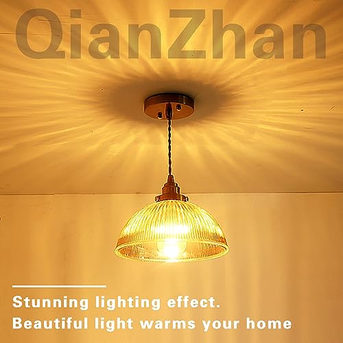 QianZhan Glass Pendant Light, 9.8" Gold Brushed Pendant Lighting Fixtures with Amber Glass Shade, Modern Dome Hanging Lights for Kitchen Island Dining Room Hallway Bedroom