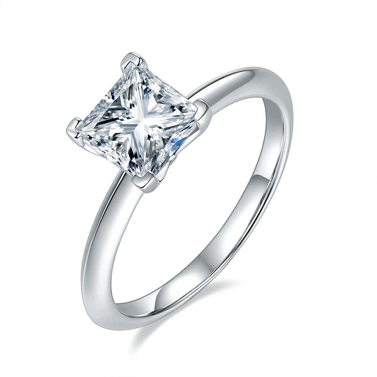 Cross Rainbow® Womens Moissanite Princess Cut Rings Classic 4-Prong setting S925 Ring Gifts for Engagement Wedding, 6 * 6MM-1.2CT VVS1 DEF (5.5)