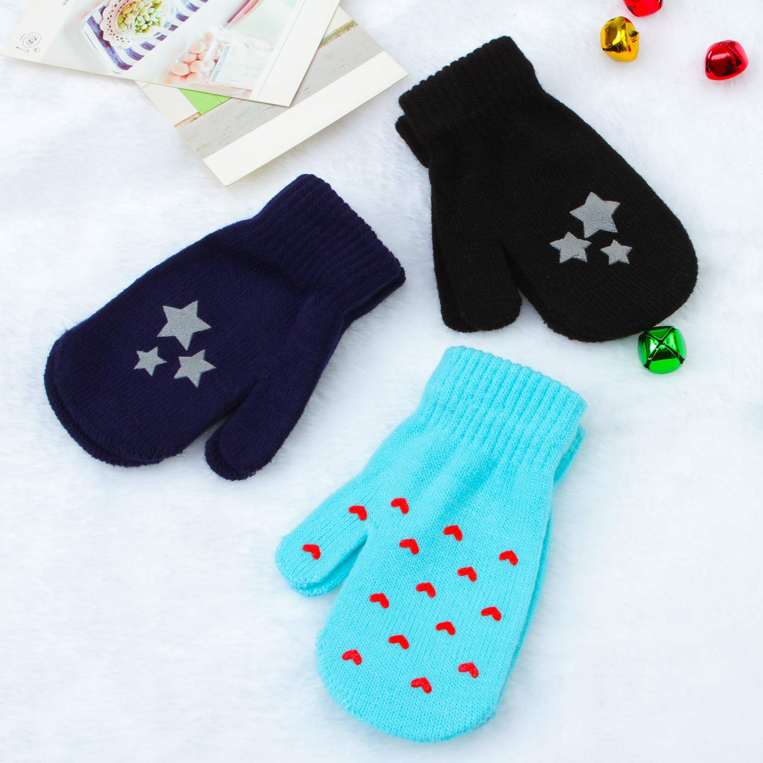 Cooraby 6 Pairs Toddler Magic Stretch Mittens Winter Unisex Baby Knitted Gloves Mittens (Mixed Color C, 2-4 Years)