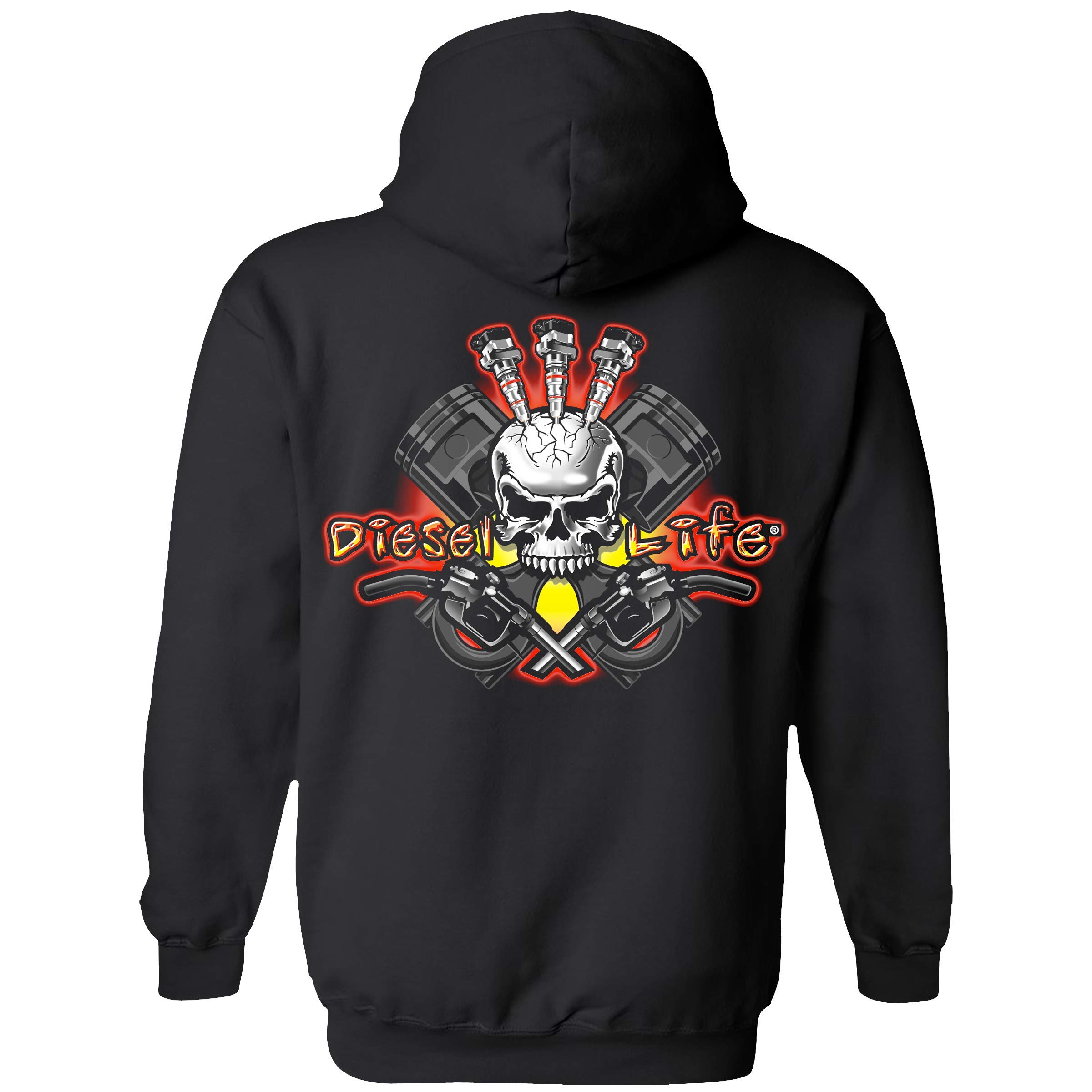 Diesel Life - Men's Injector Skull Hoodie - Black/Red/Yellow - Small