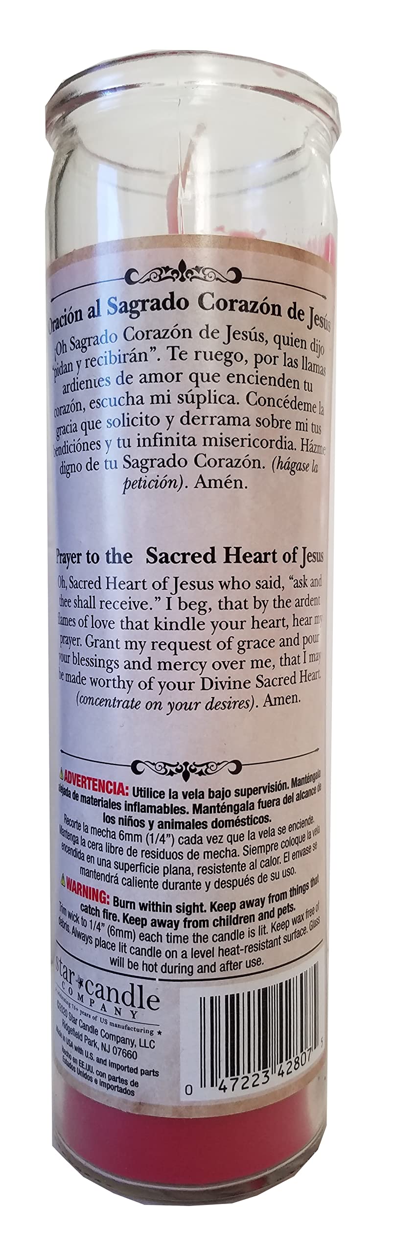 Sacred Heart of Jesus (Sagrado Corazon De Jesus) Red Devotional Candle