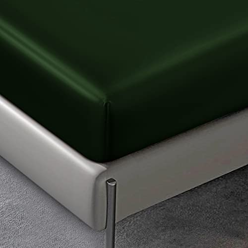 NSGZ 4 Pieces Satin Sheets Queen, Silky Satin Sheet Sets with 1 Fitted Sheet, 1 Flat Sheet and 2 Pillowcases, Cooling Bed Sheet, Extra Soft Satin Fitted Sheet, Dark Green
