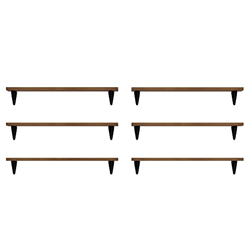 Wallniture Arras Floating Shelves for Wall, Bookshelves & Wall Storage Shelves for Living Room Decor, Office, Bedroom Walnut 24" Bookshelf Set of 6