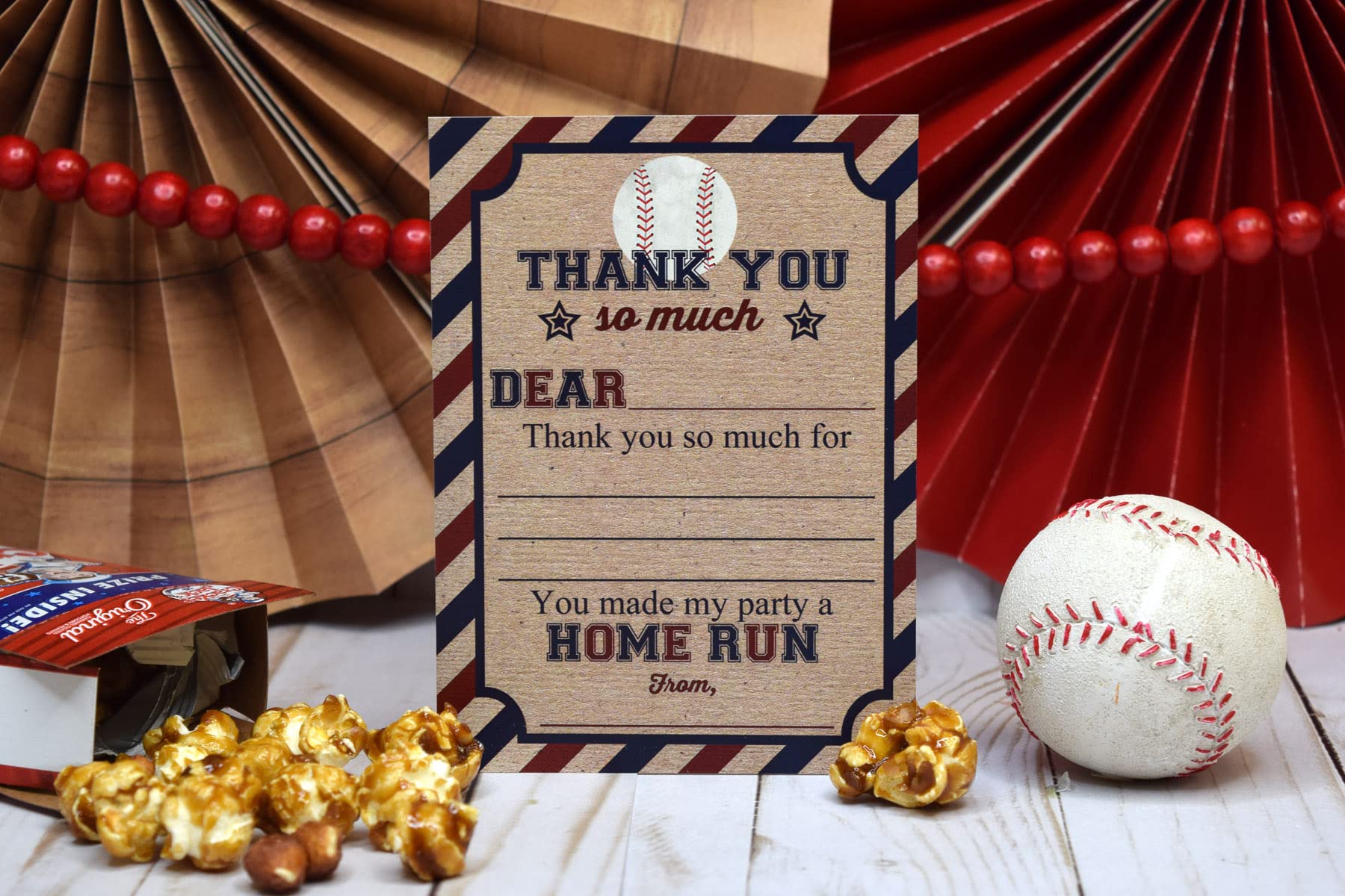 Rookie of the Year Baseball Birthday Thank You Notes, Ten 4" x 5.5" Fill In The Blank Cards with 10 White Envelopes by AmandaCreation