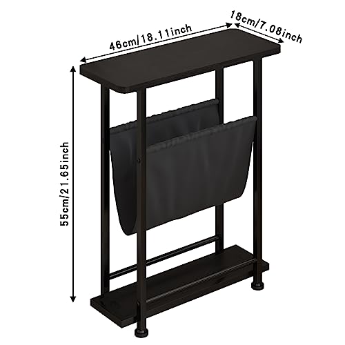 Walmokid 3 Tier Side Table with Magazine Holder, Industrial End Table with Open Storage, Wooden Bedside Table, Sofa Table, Nightstand for Living Room, Bedroom, Small Spaces, Easy Assembly, Black