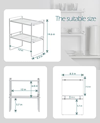 Shantton 2 Pack Kitchen Cabinet Shelf Counter Organizer Rack Pantry Storage Bathroom Bedroom Office Table Desk Space Saving Steel Frame Stackable Rust Resistant Non Slip White