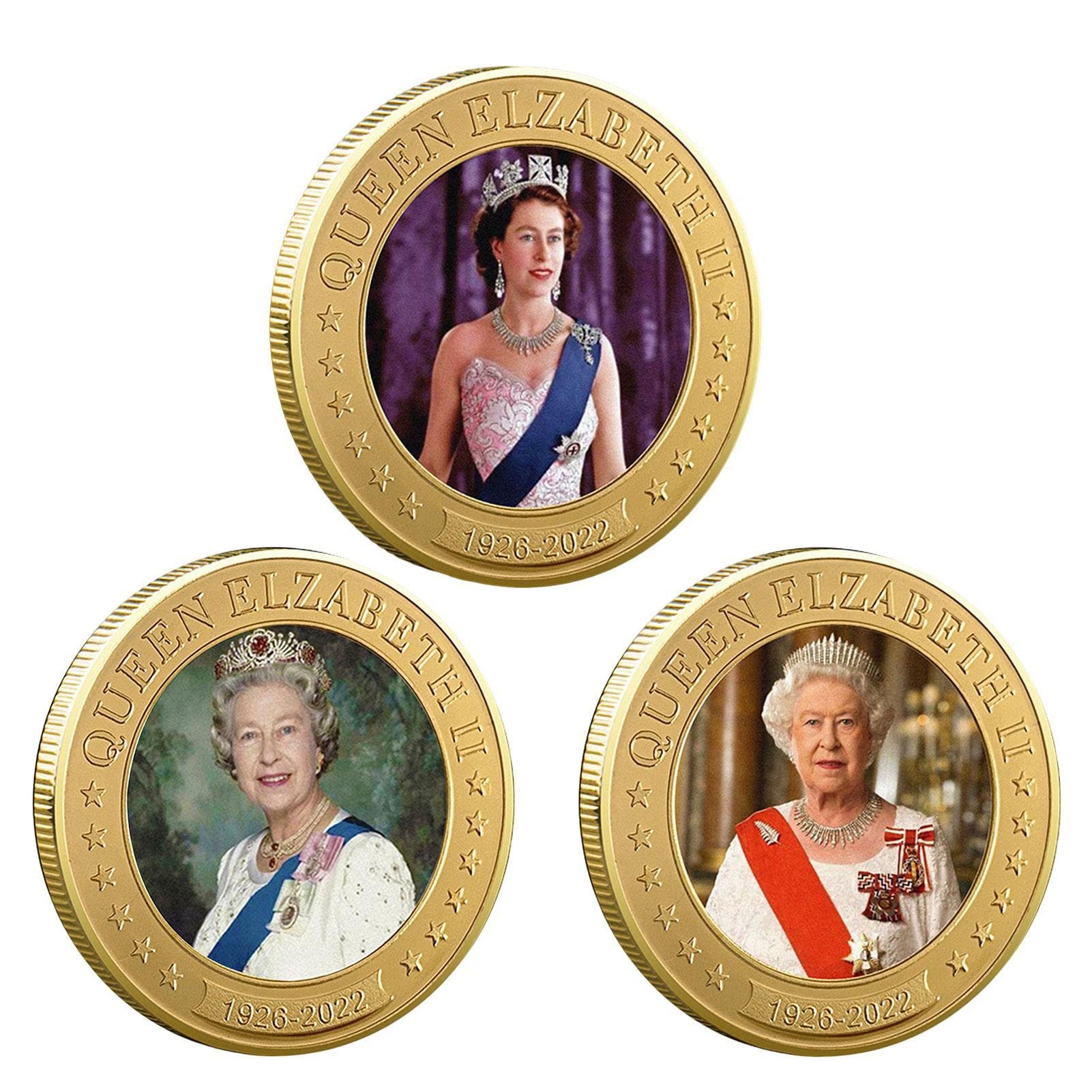 Hondony Queen Elizabeth II Commemorative Coin 1926-2022 Queen of England Collection Souvenir Colorful Coin 2022 Coin in Memory of Her Majesty of The United Kingdom Souvenir Memorabilia