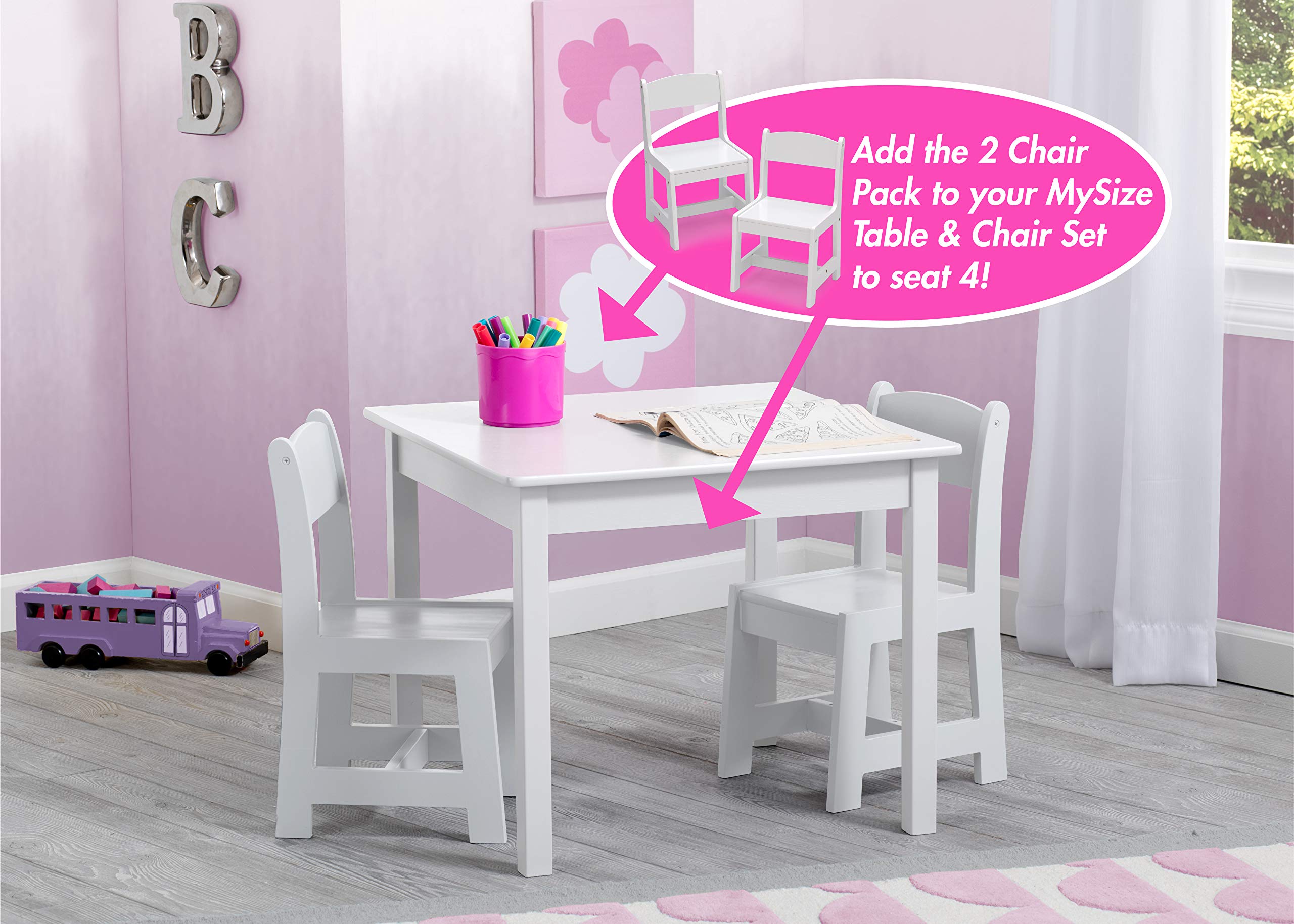 Delta Children MySize Wood Kids Chairs for Playroom, Greenguard Gold Certified, Bianca White