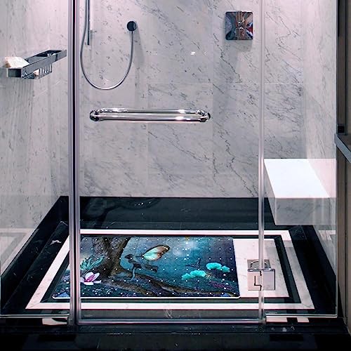 Non-Slip Bathtub Mats Enchanted Tree in Blue Forest Prints Soft Bath Tub Bathroom Shower Mat for Baby and Adults, Machine Washable