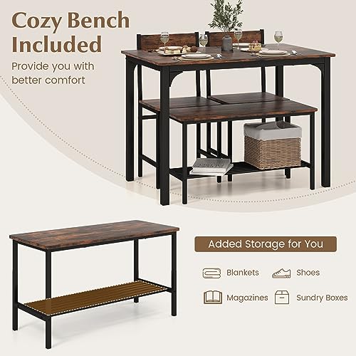 Tangkula 4-Piece Dining Table Set, Kitchen Table with Bench and Chairs, Metal Frame, Space-Saving Furniture, Modern 4-Person Dinette for Kitchen, Dining Room