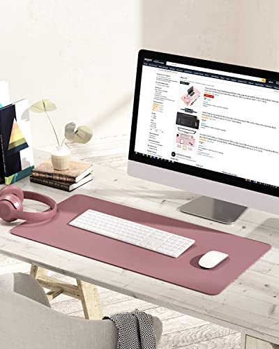 Non-Slip Desk Pad,Mouse Pad,Waterproof PVC Leather Desk Table Protector,Ultra Thin Large Desk Blotter, Easy Clean Laptop Desk Writing Mat for Office Work/Home/Decor(Dark Pink, 31.5" x 15.7")