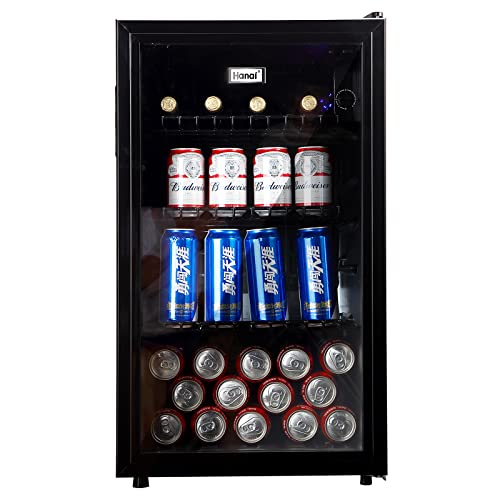 WANAI Mini Fridge Cooler 120 Can Beverage Refrigerator Glass Door for Beer Soda or Wine Glass Door Small Drink Dispenser Machine Clear Front Removable for Home, Office or Bar, 3.2cu.ft