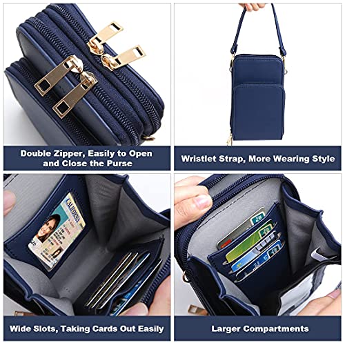 Crossbody Phone Bag for Women, Touch Screen Purse Silver Cellphone Shoulder Bags Card Holder Wallet Purse