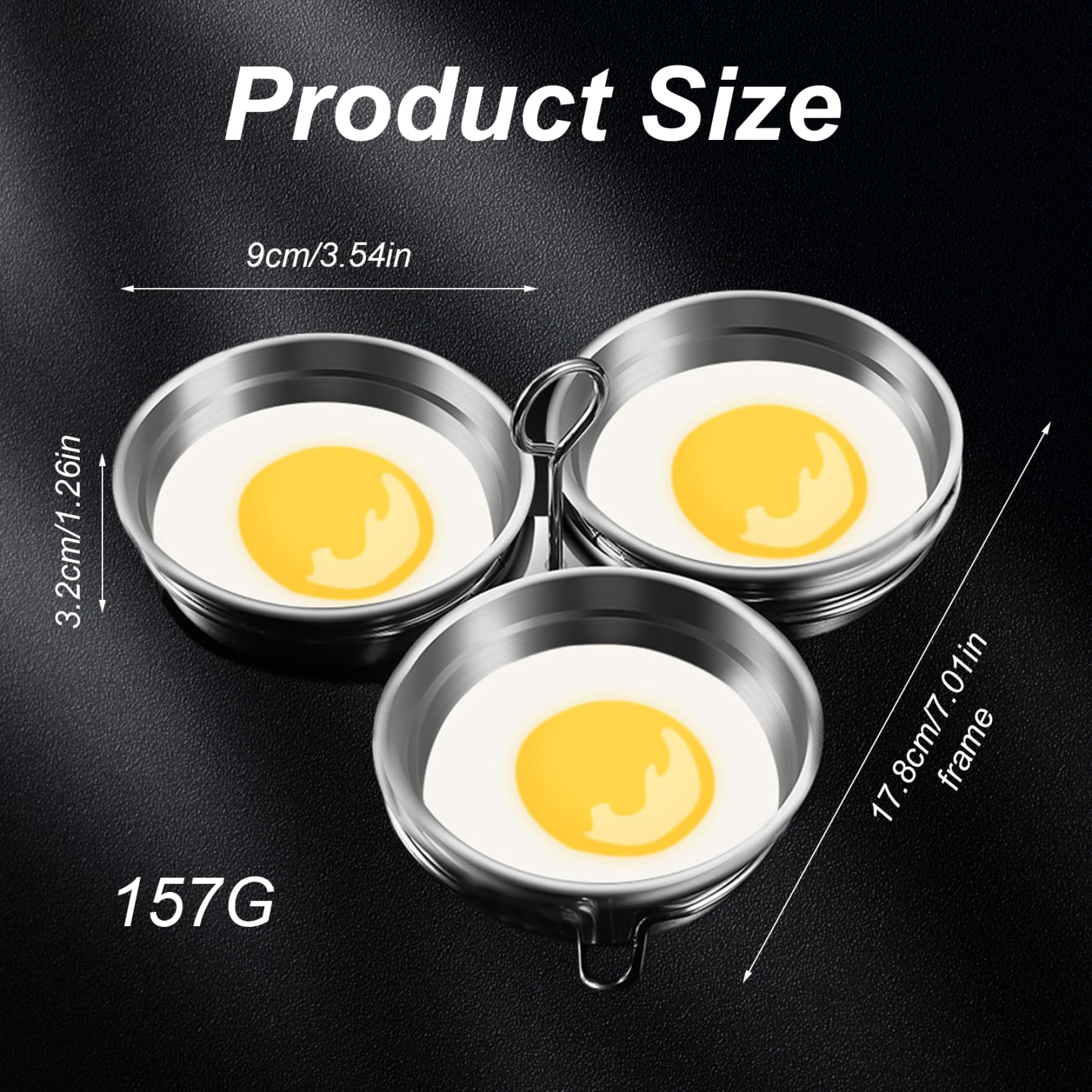 KDAMGOQE Stainless Steel Egg Poacher, 3-Cup Poached Egg Cooker with Rack and Anti-Scalding Handle for Microwave Oven Stovetop, Round Poached Egg Cooker