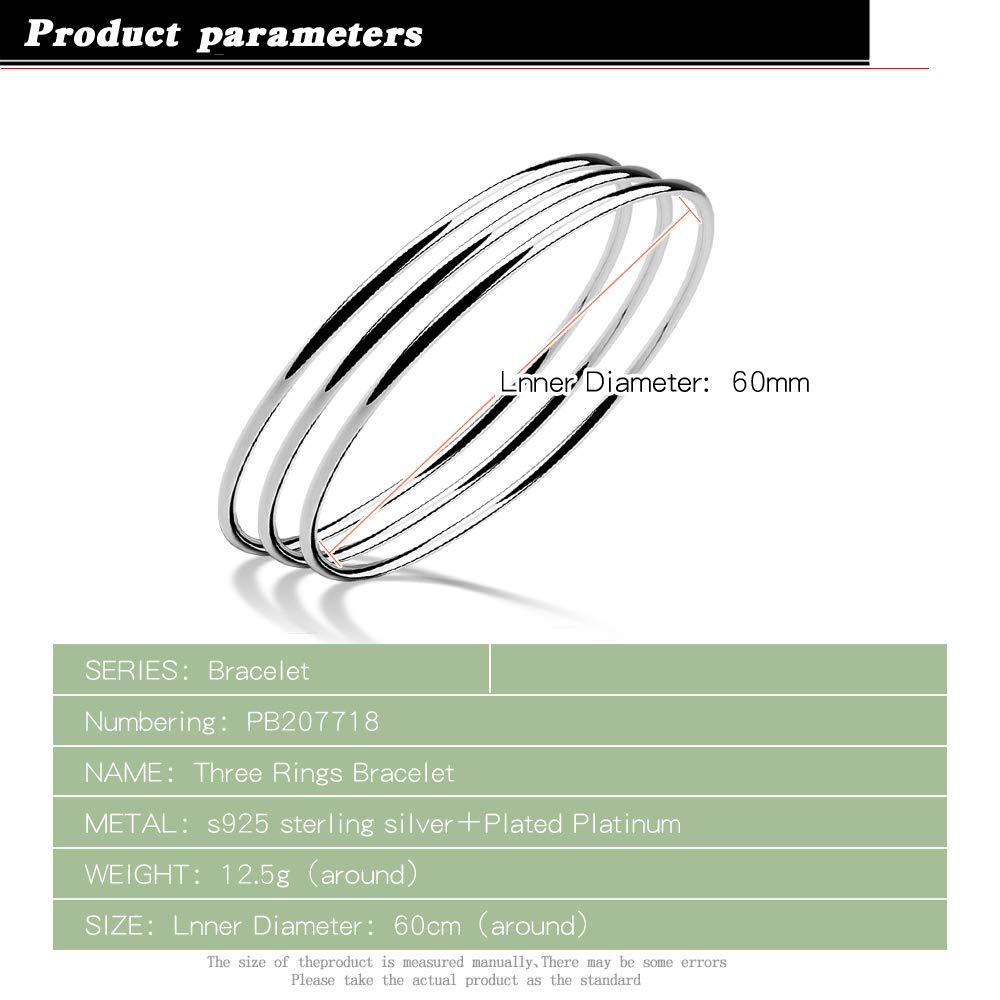 Dankadi Minimalist Women Bracelet 925 Sterling Silver 3 Ring Bangle Diameter 60-65MM Original Design Bracelet DIY Jewelry Birthday Gift (60mm silver 3 loop)