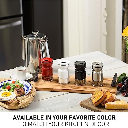 Stainless Steel Salt And Pepper Shakers Set,with Clear Glass Bottom,Spice Shakers with Adjustable Pour Holes,Classic Salt Pepper Shaker for Table,RV,Camp,BBQ(2 PACK)