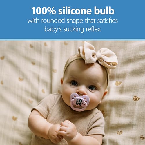 Dr. Brown's Advantage Baby Pacifier, Fully Symmetrical Soother with Soft Silicone Bulb, 0-6m, BPA Free, Lavender Love, 2 Pack (Style May Vary)