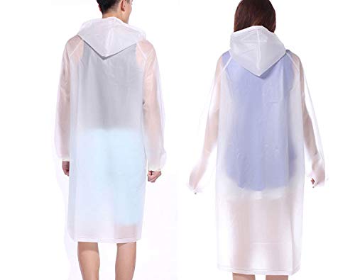 Exptolii Rain Poncho for Adults, 2 Pack EVA Reusable Raincoat Emergency Rain Gear Jacket with Hood (White)