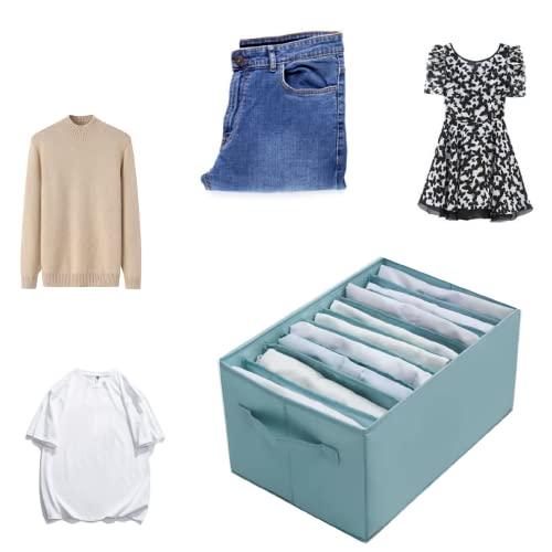 Wardrobe Clothes Organizer Foldable Jeans Drawer Organizer, Closet Organizers and Storage Box, Clothes Organizer for Folded Clothes, Jeans, Sweater, T-shirts (9 Grids, Blue，2Pack)