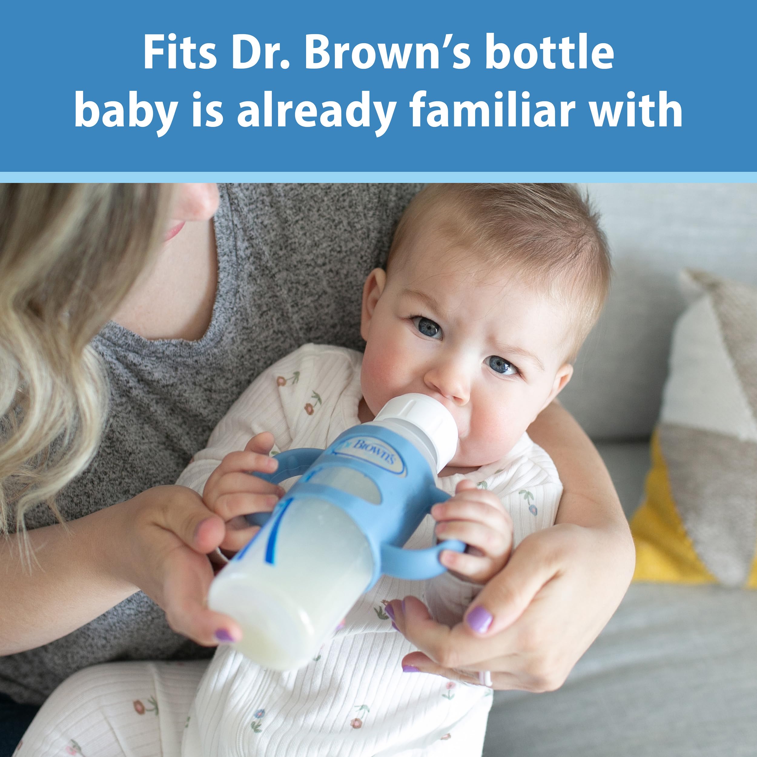 Dr. Brown's Milestones Narrow Sippy Spout Bottle with 100% Silicone Handles, Easy-Grip Handles with Soft Sippy Spout, 8oz/250mL, Blue & Turquoise, 2-Pack, 6m+