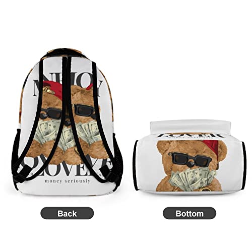 Niapessel Kids Backpack for School, Money Lover Slogan with Bear Pattern Students Bookbags School Bags Girls Boys