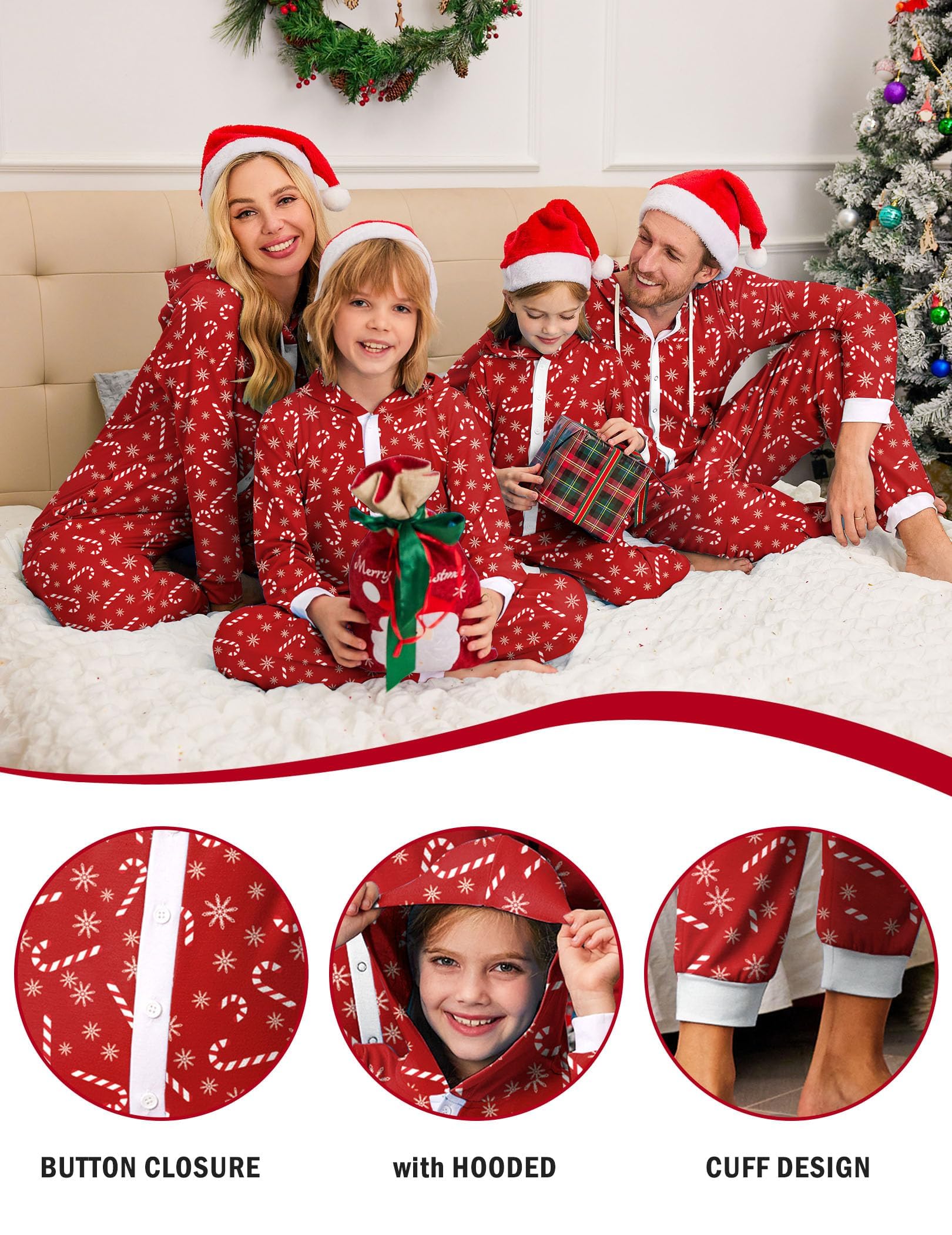 Ekouaer Christmas Matching Family Onesie Pajamas Long Sleeve Thermal One Piece Pajamas with Button