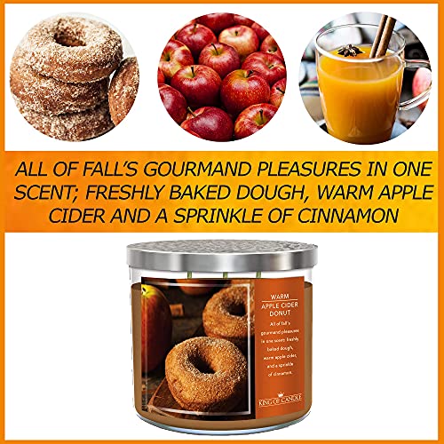 Warm Apple Cider Donut + Cinnamon Sugar | Large 3 Wick Highly Scented Soy Wax Scented Fall Candles | Fall Home Decor | USA Made 14 oz + Decorative Snuffer Lid | Candles for Men Gifts for Women