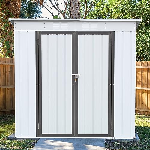 Shed 6' x 4' Outdoor Storage Shed Organizer, Garden Tool House for Backyard, Patio, Garage, Lawn, Alloy Steel, White