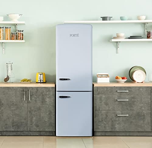 FORTÉ F12BFRES450RBL Retro Refrigerator with Freezer 24 inch 450 Series, 11.65 cu. ft. Capacity, Adjustable Glass Shelves, Crisper Drawer, LED Lighting, Egg Tray, Energy Star, Open Door Alarm, Blue