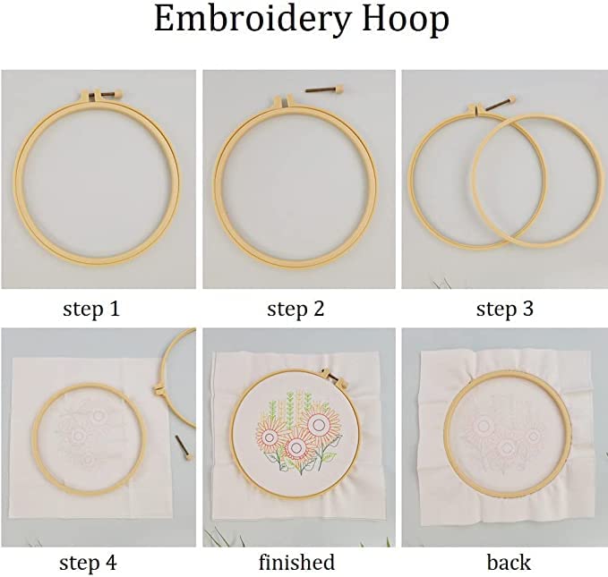 Stamped Embroidery Starters Kits with Pattern for Beginners Little Pink Flowers with Hoops Black Cloth Threads Needlework Art Cross Stitch Kits for Adults Students Home Decoration