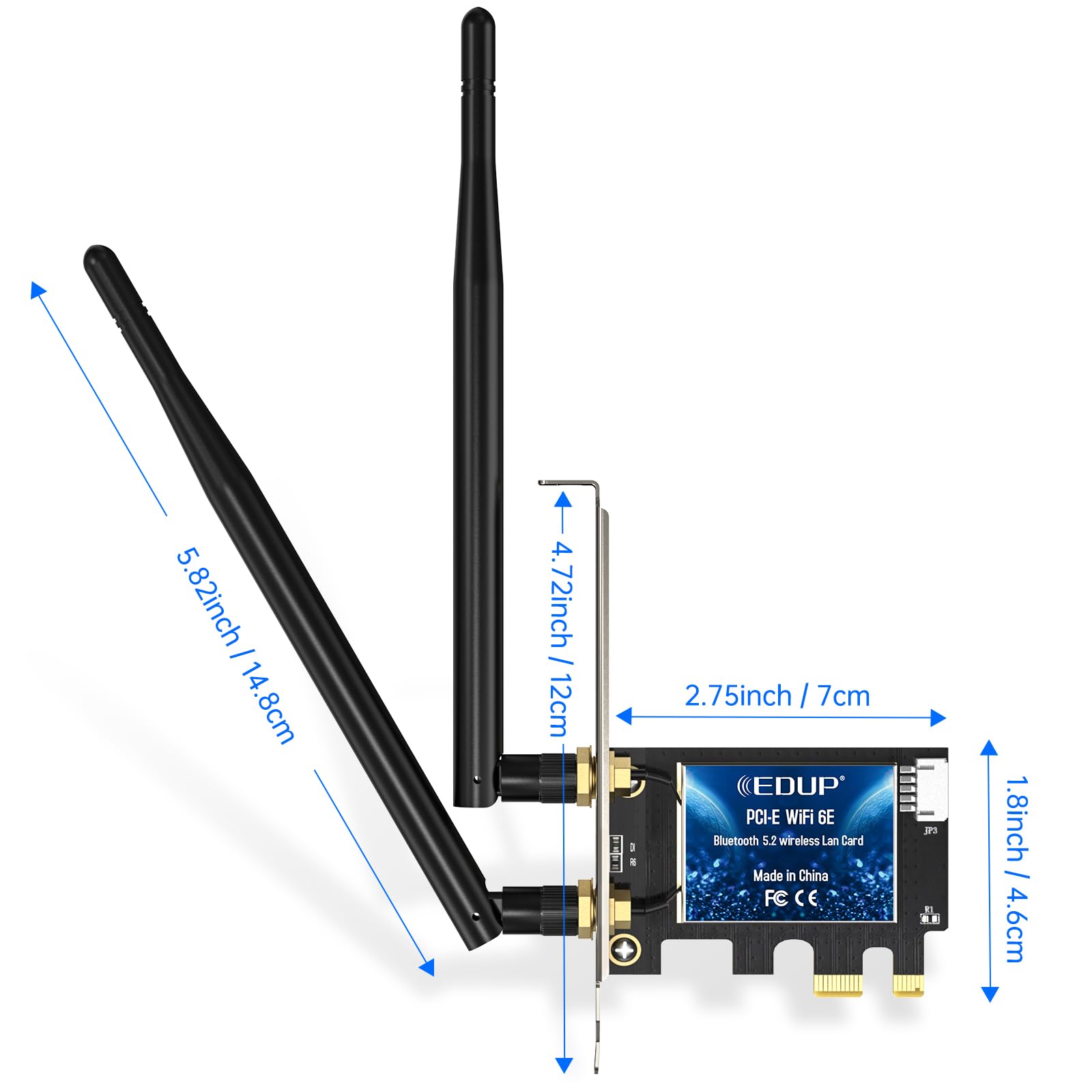EDUP PCIe WiFi 6E Card Bluetooth 5.2 AX 5400 Mbps AX210 Tri-Band 6Ghz/5.8GHz/2.4GHz PCI-E Wireless WiFi Network Adapter Card for Desktop PC Windows10/11 64-bit