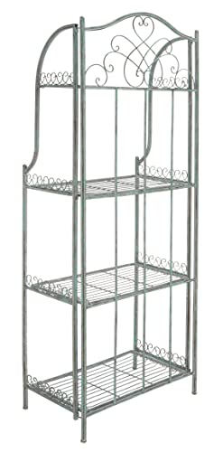 SAFAVIEH Outdoor Collection Amaris Victorian Antique Dark Green Wrought Iron 4-Tier Baker's Rack