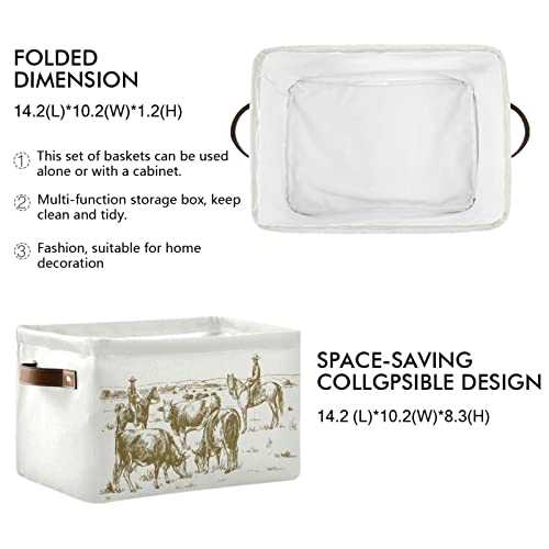 Kigai 1 Pack Storage Basket Western Cow Boys Foldable Storage Box Laundry Hamper with Handle Toy Storage Bin for Home Closet Office Shelf