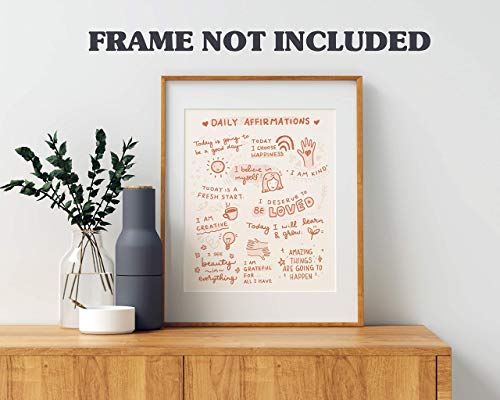 Inspirational Wall Art Affirmations Poster - Original Hand Drawn Artwork - Motivational Positive Self Love Quotes - Decor for Office, Bedroom, Kids Teens Girls Women - 8x10 - Unframed