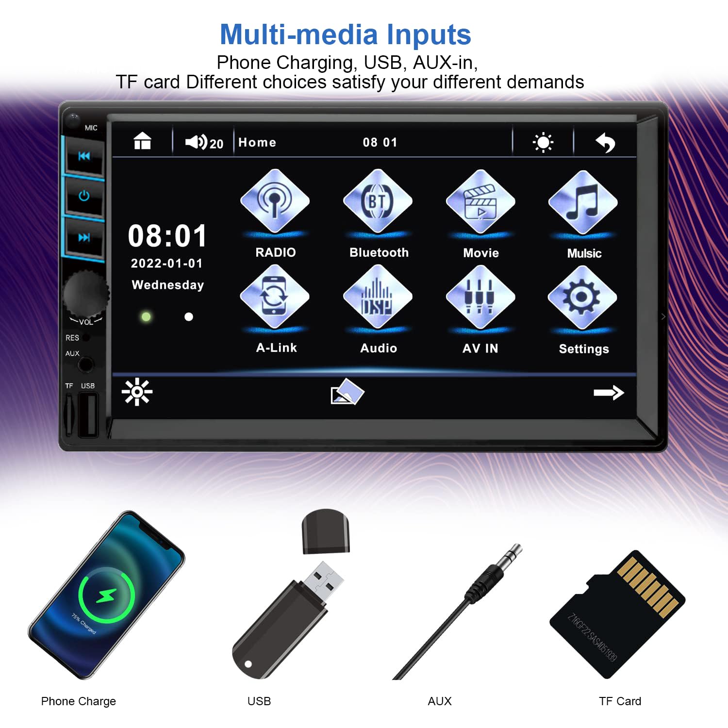 Double Din Car Stereo Radio with Mirror Link, 7 Inch Touch Screen Car Radio Stereo with Backup Camera, Multimedia Car Audio Receivers Support Mirror Link, FM/USB/AUX/EQ, Steering Wheel Control