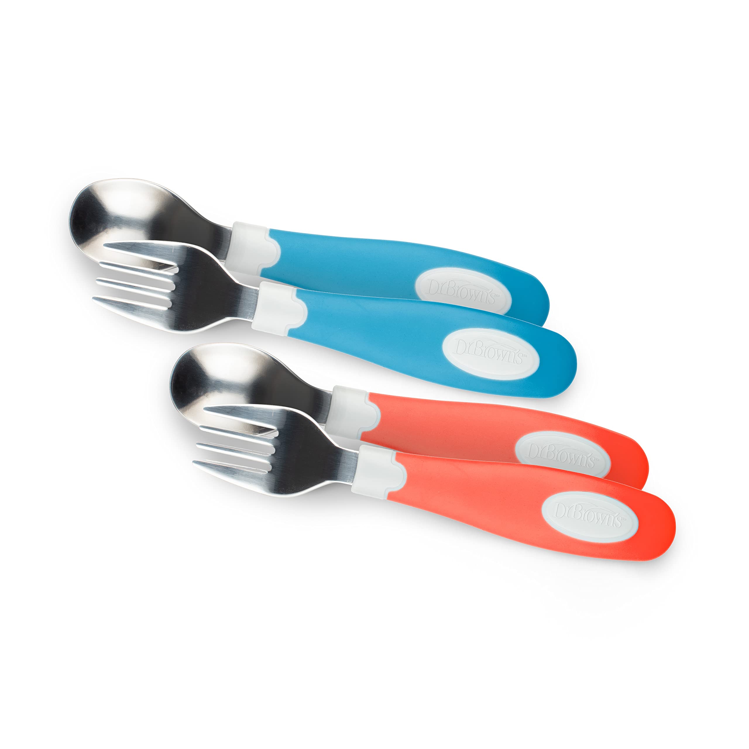 Dr. Brown’s Designed to Nourish Soft-Grip Spoon and Fork Set, Coral & Blue, 4-Pack
