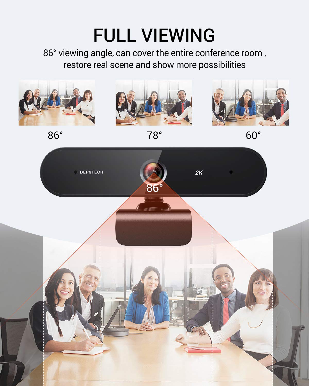 DEPSTECH Webcam with Microphone for Desktop, 2K QHD USB Web Cam with Auto Light Correction, Desktop Computer Camera Streaming Camera for Video Conferencing, Teaching, Streaming, and Gaming