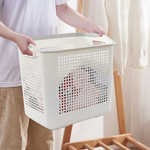 Nicesh 4 Pack 35 L Plastic Laundry Basket with Handle, White Laundry Hamper for Wet Towel