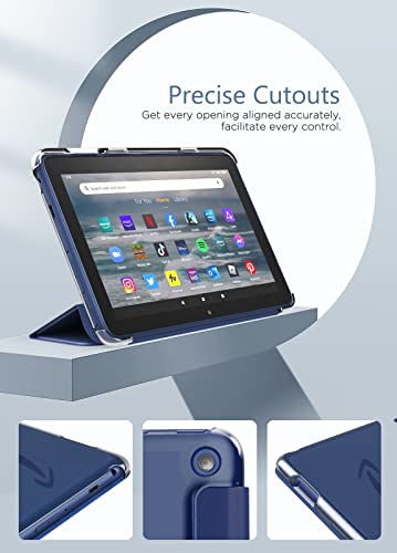 MoKo Case Fits Amazon All-New Kindle Fire 7 Tablet (2022 Release-12th Gen) Latest Model 7", PU Leather Trifold Stand Cover with Translucent Frosted Backshell with Auto Wake/Sleep, Indigo