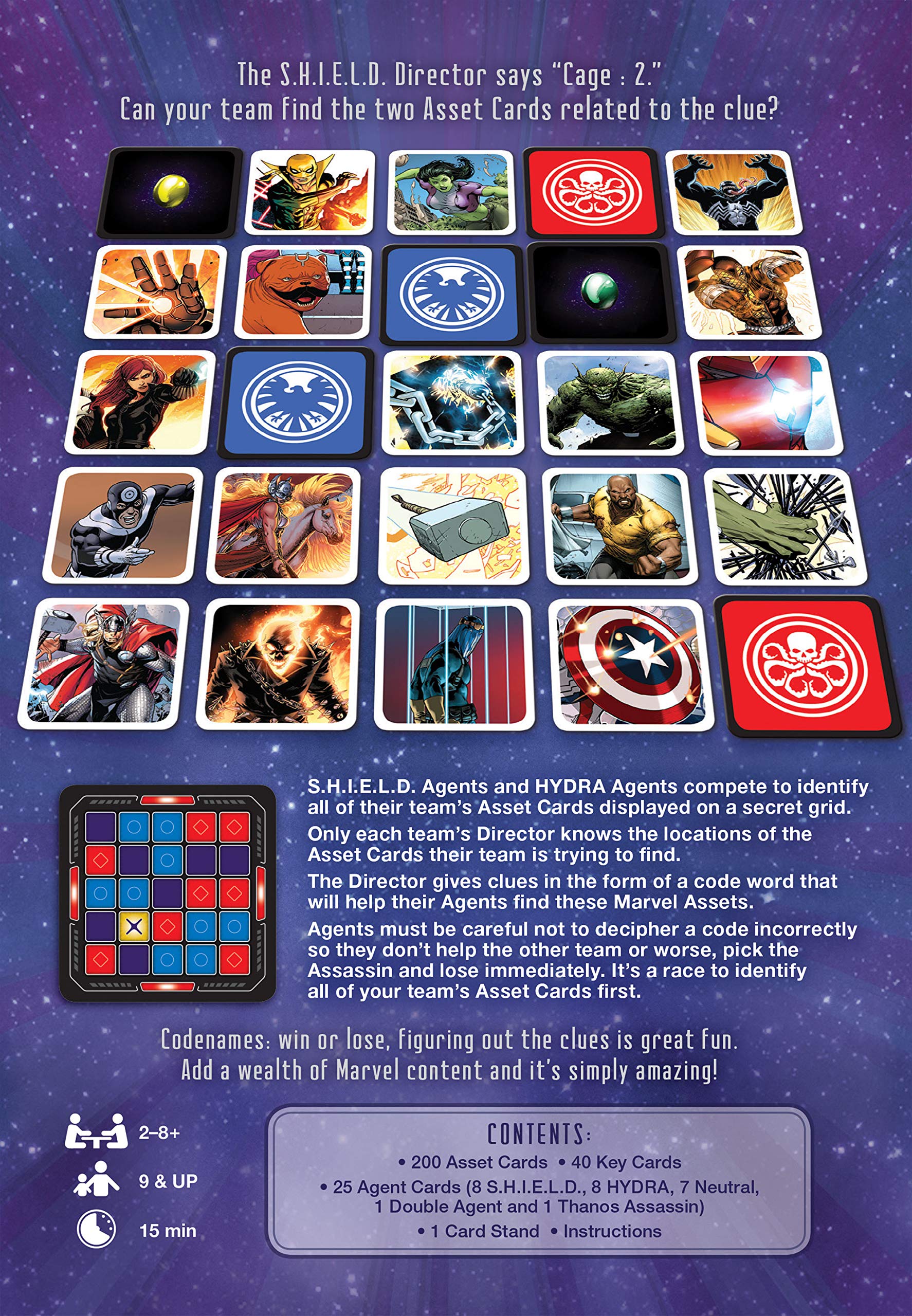 USAopoly Marvel Codenames | Based On The Hit Social Word Game Codenames | Relive Memorable Moments From The Marvel Comic Universe | Fun Board Game For The Whole Family