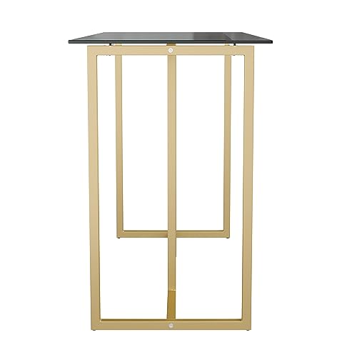 Martha Stewart Eli Home Office Desk with Glass Top and Steel Frame, Polished Brass
