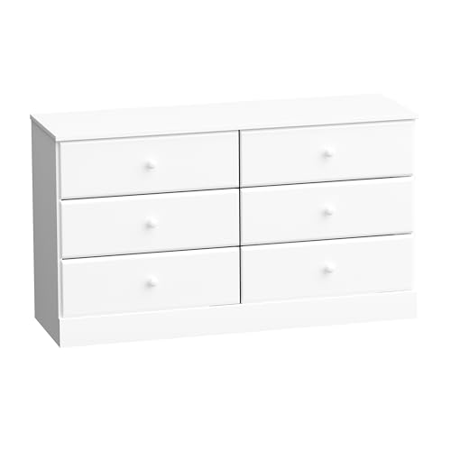 Prepac Astrid 6 Drawer Double Dresser for Bedroom, Wide Chest of Drawers, Bedroom Furniture, Clothes Storage and Organizer, 15.5" D x 47.5" W x 26.85" H, White