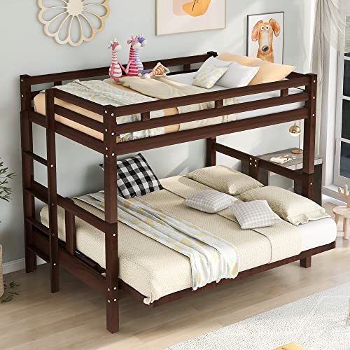 TARTOP Twin Over Full Bunk Bed with Vertical Ladder and Full-Length Guardrail for Kids Teen Girls Boys Adults Bedroom Furniture,Down Bed Can Be Converted into Daybed,Easy to Assembly,Espresso
