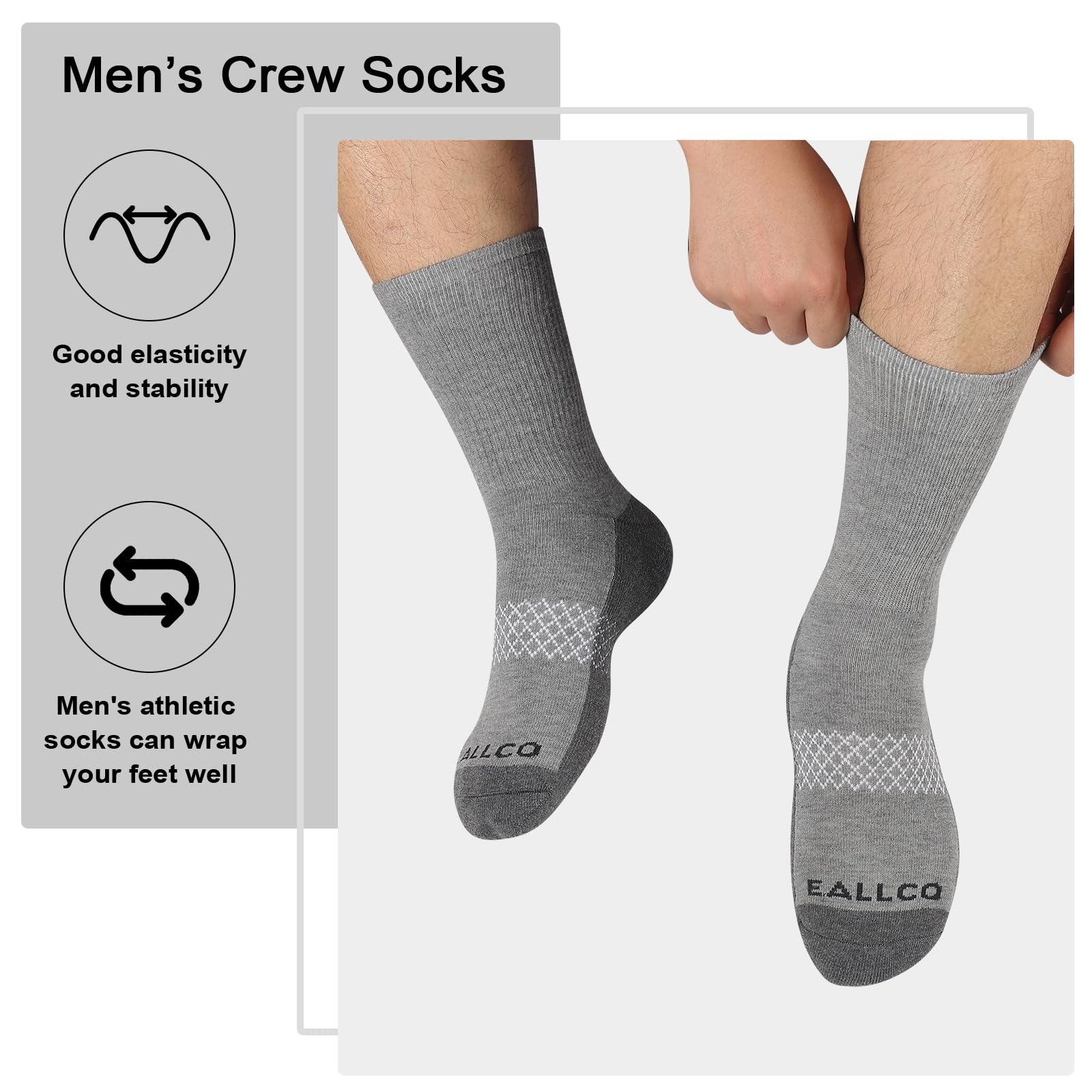 eallco Mens Crew Socks Athletic Work Calf Socks Running Long Socks With Cushioned Sole 6 Pairs