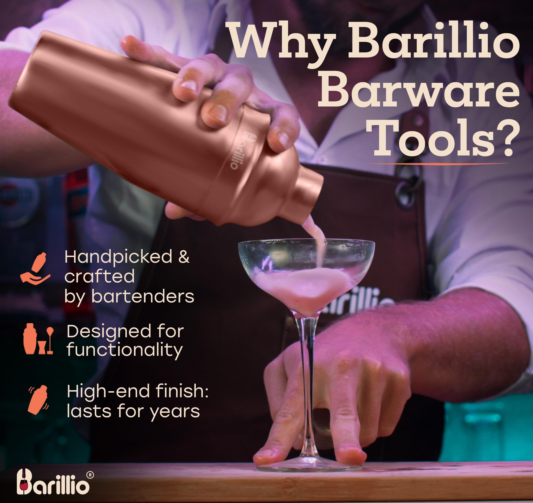 Copper Mixology Bartender Kit Cocktail Shaker Set by Barillio: Rose Gold Drink Mixer Set with Bar Tools, Muddler, Mixing Spoon, Jigger, Strainer, Sleek Bamboo Stand & Recipes Booklet