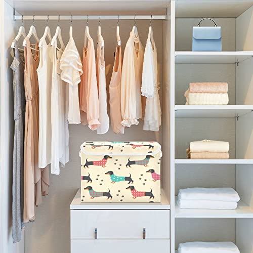 Kigai Cute Dogs Storage Basket with Lid,Collapsible Storage Box Fabric Storage Bin for Closet,Office,Bedroom,Nursery