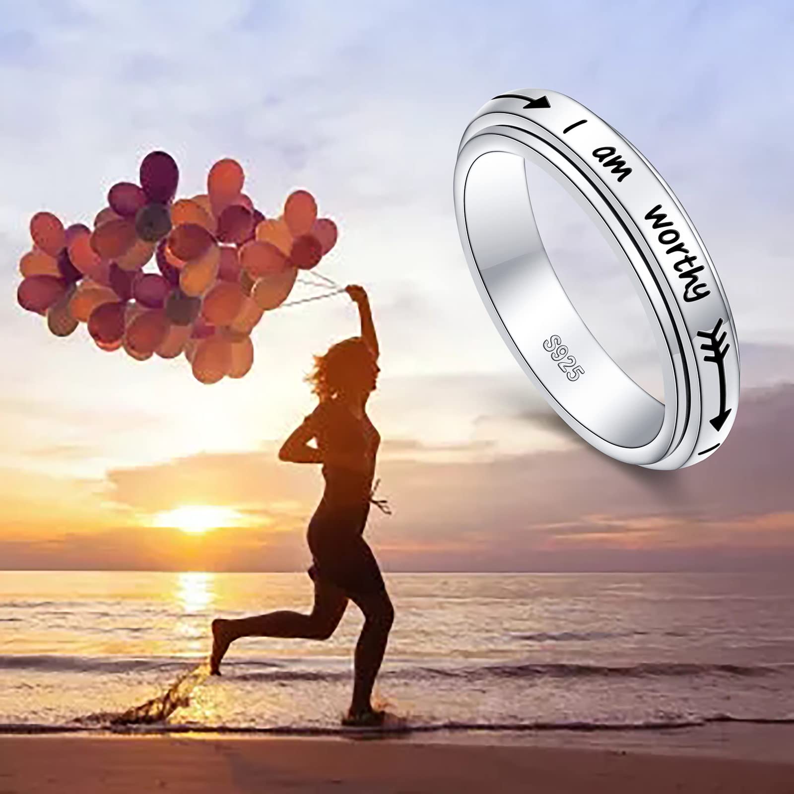 DAOCHONG S925 Sterling Silver Spinner Fidget Anxiety Worry Relieving Boredom ADHD Autism Band Relief Rings Inspirational