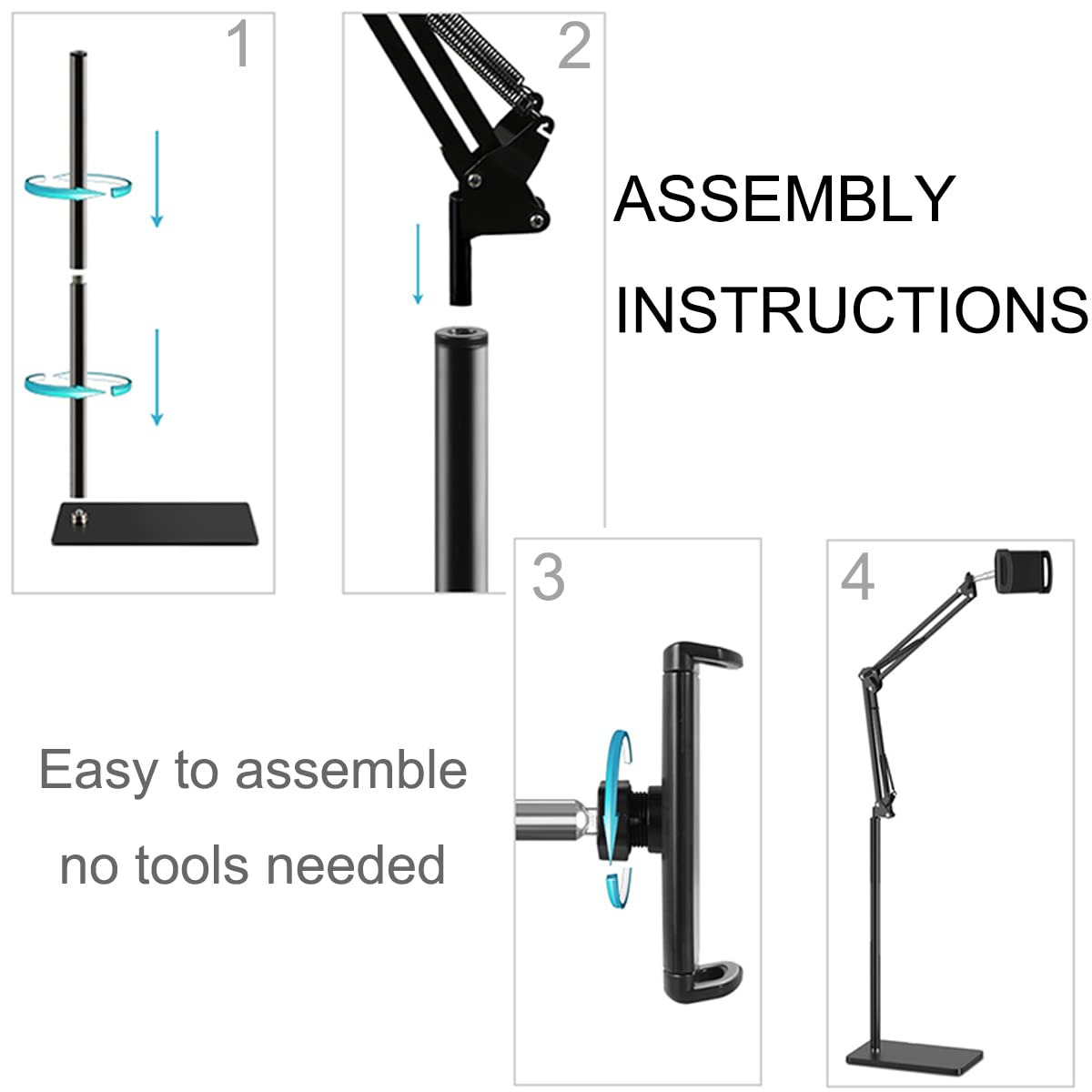 SENLNES Tablet Floor Stand Holder, Adjustable Universal 360-degree Rotatable Metal Tablet Holder, Suitable for iPad Air Mini Pro 12.9/9.7,iPhones, Cell Phones (4.7"-12.9")