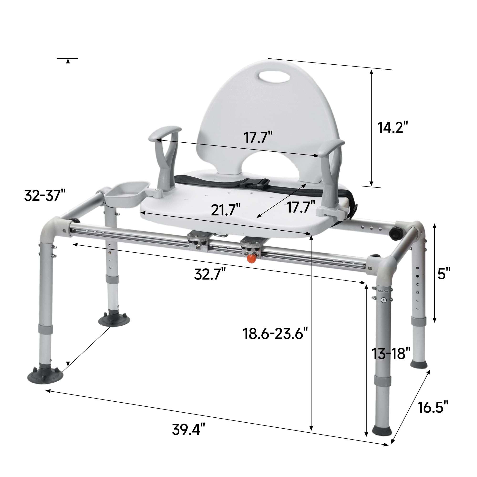 RESTISLAND Heavy Duty Sliding Transfer Bench with Swivel Seat, Rotating Sliding Shower Chair and Bath Safety Seat with Non-Slip Suction Cup